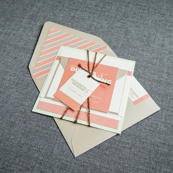 Mint and Coral Wedding Invitations - Etsy