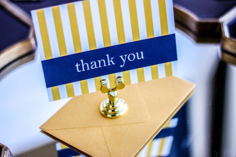 Gold and Navy Thank You Card Preppy Stationery Striped | Etsy