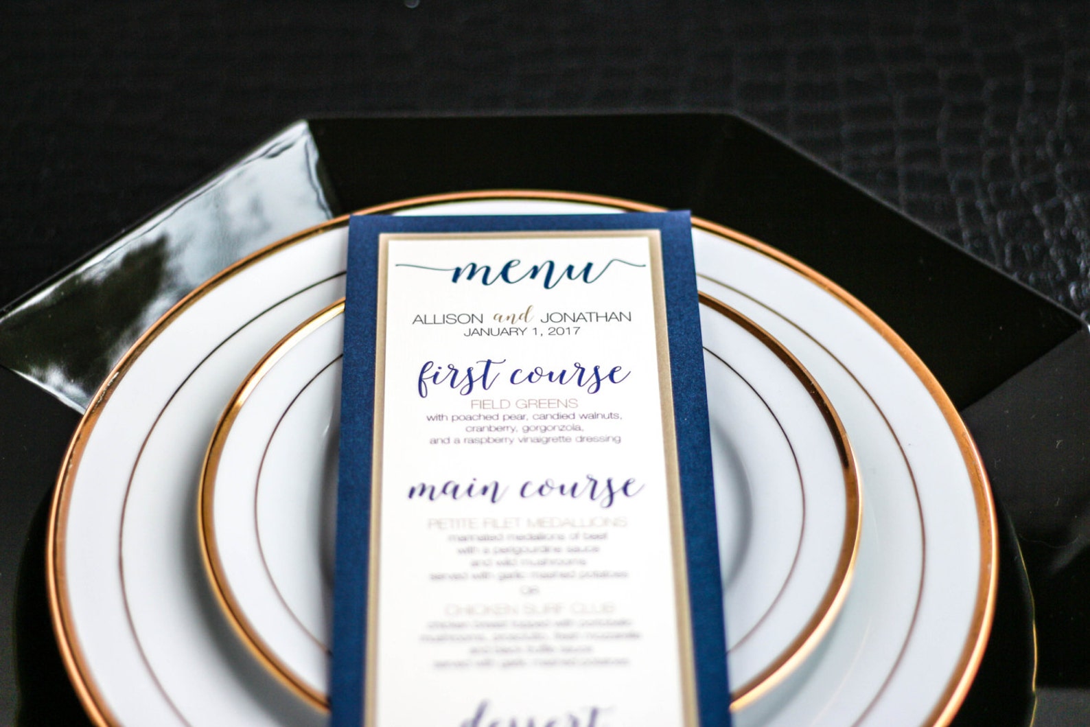 Navy Blue and Gold Wedding Wedding Menu Gold Wedding Table | Etsy
