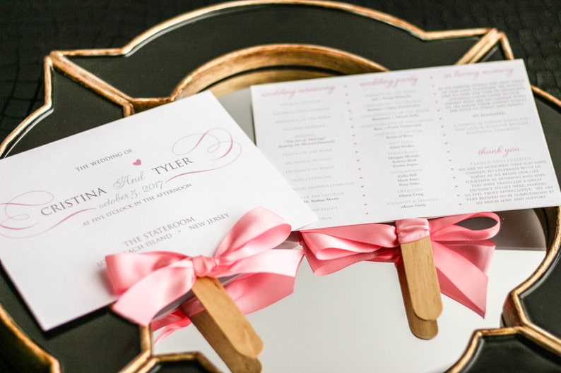 Romantic Wedding Programs, Elegant Program Fans, Pink and Mint Wedding ...