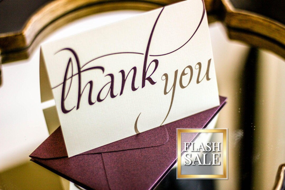 Eggplant and Beige, Calligraphy Thank You Stationery, Wedding Thank ...