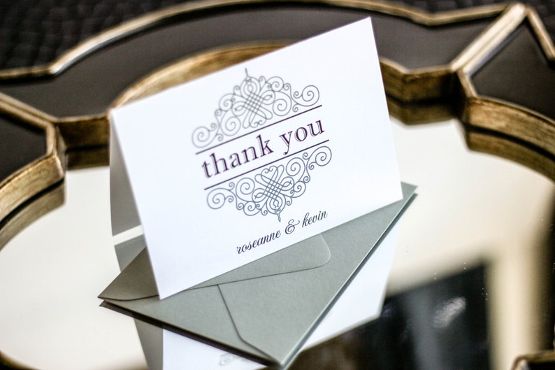 Wedding Thank Yous, Monogram Thank You, Scroll Design, Eggplant and ...