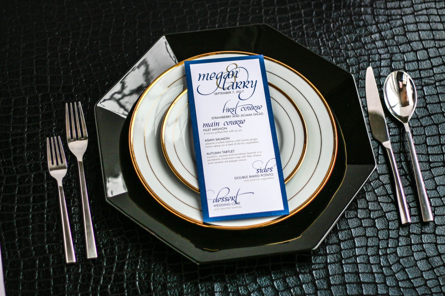 Dinner Menus, Navy and Gold Invitations, Calligraphy Menu, Luxury ...