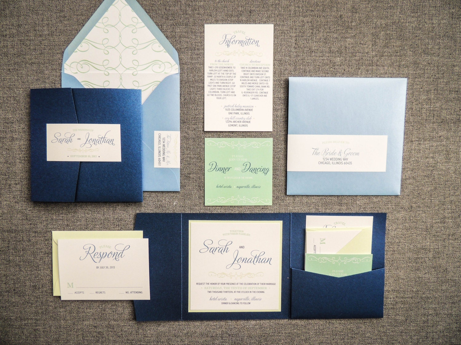 Blue and Green Wedding Invitations Whimsical Script | Etsy