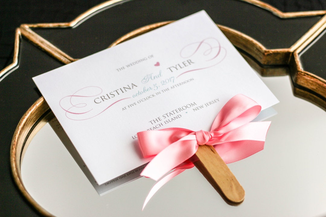 Romantic Wedding Programs, Elegant Program Fans, Pink and Mint Wedding ...