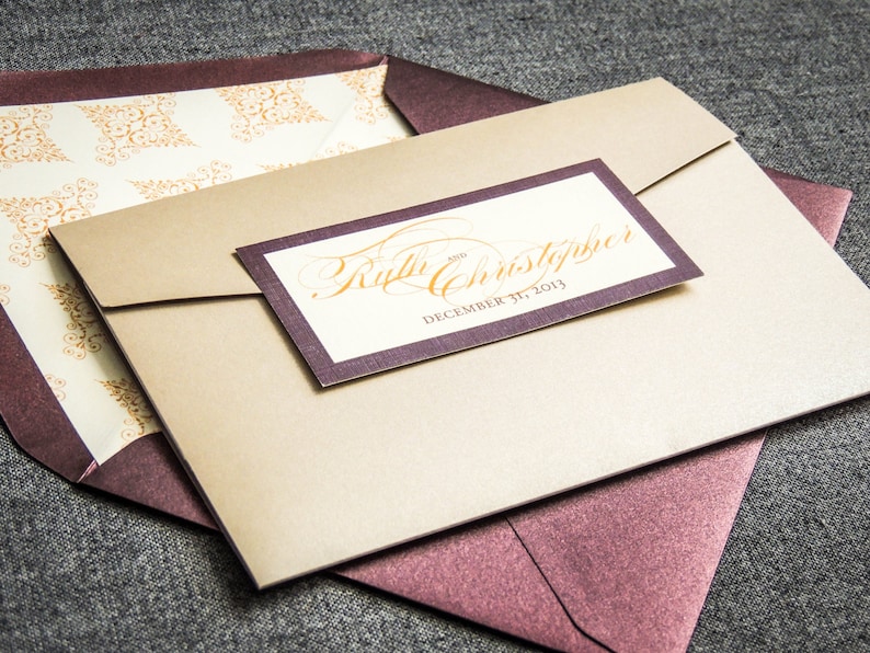 Burgundy and Champagne Wedding Invitation Elegant Pocket Fold | Etsy