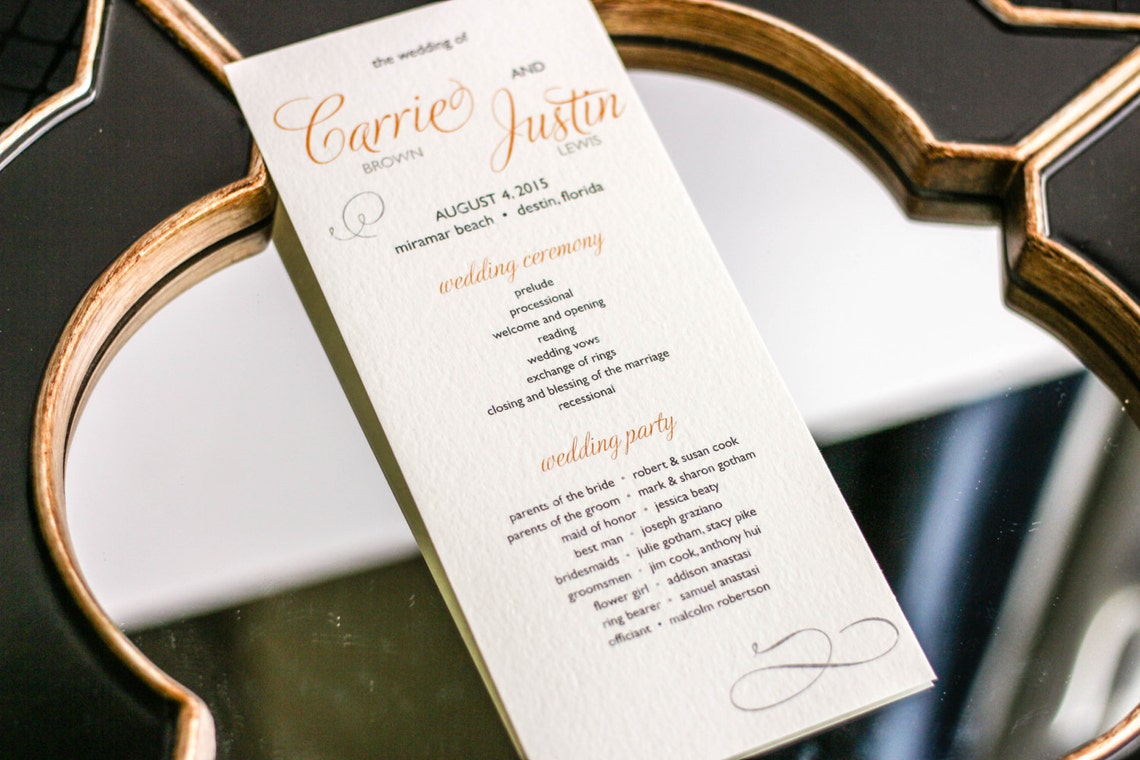 Orange and Grey Wedding Modern Wedding Programs Bridal Party | Etsy