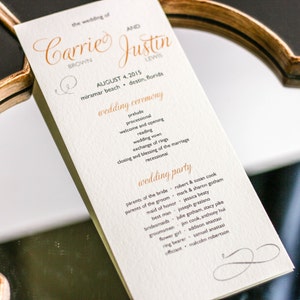 Orange and Grey Wedding, Modern Wedding Programs, Bridal Party Program ...