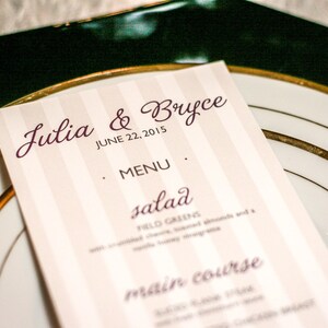 Striped Wedding Menus, Modern Invites, Beach, Plum Invitations ...