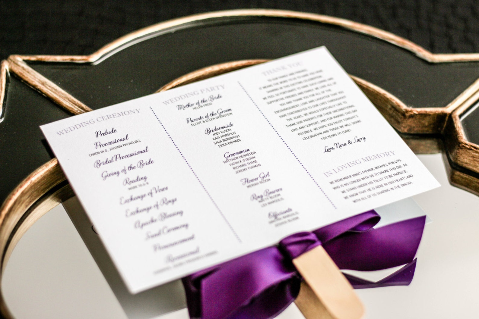 Purple Wedding Program Elegant Ceremony Programs Fan | Etsy