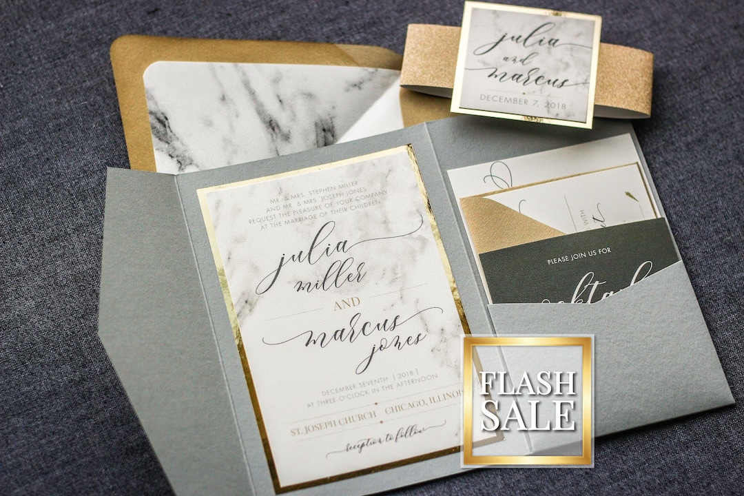 Luxury Wedding Invitation, Modern Marble & Gold Foil Invitations ...