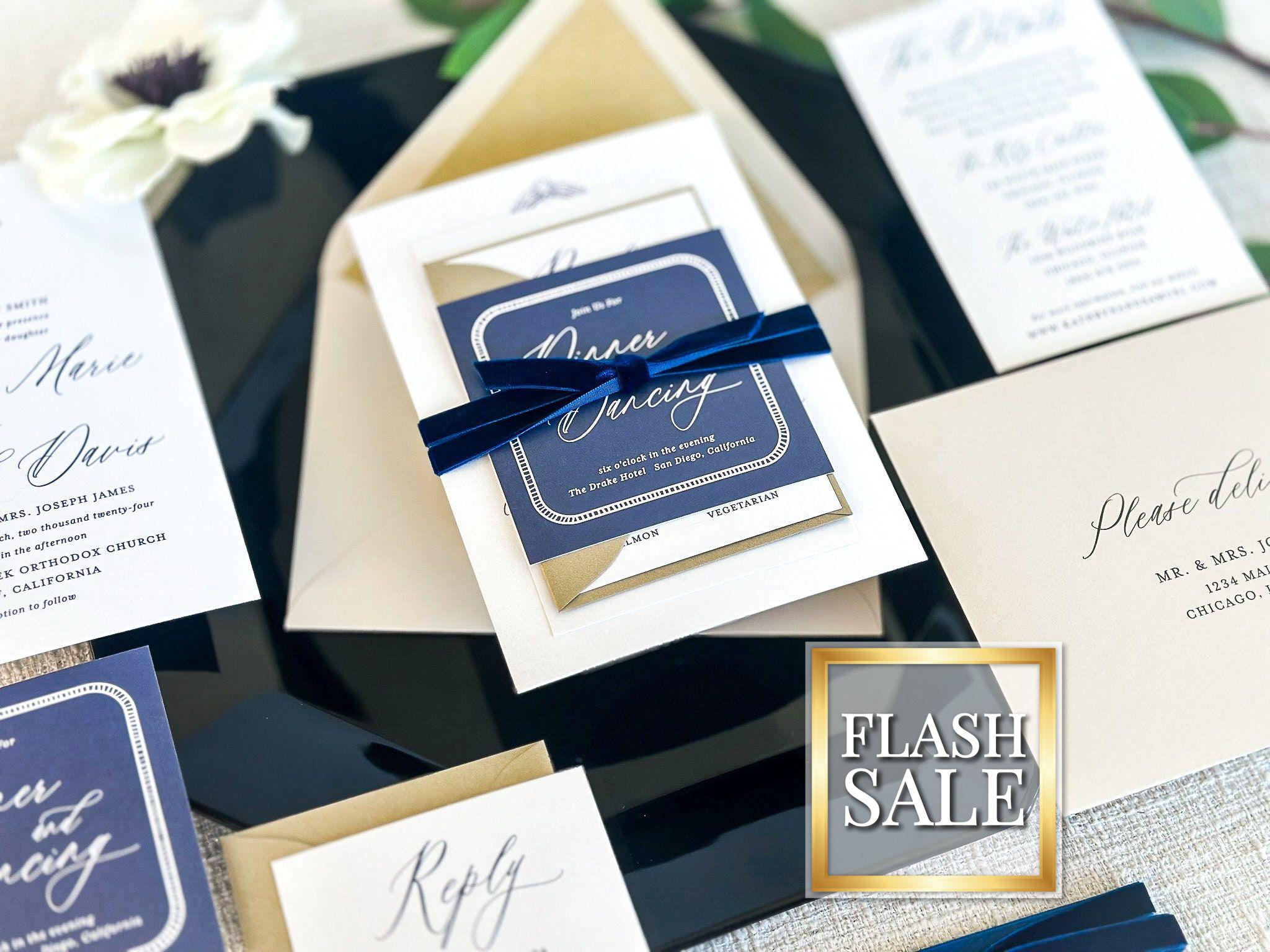 Vintage Wedding Invitation, Regal Navy & Gold, Modern Calligraphy ...