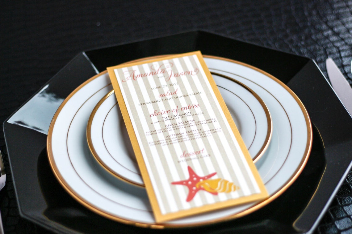 Tropical Wedding Wedding Dinner Menus Striped Menu Cards - Etsy