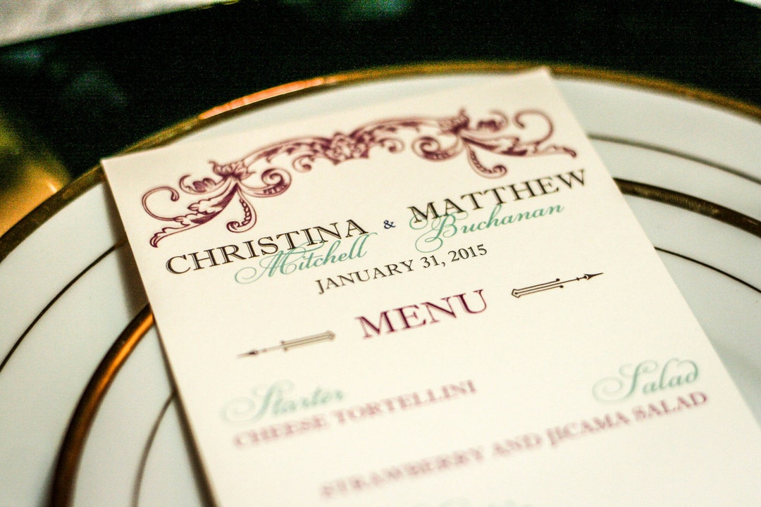 Luxury Wedding Menus, French Country Rustic, Plum and Mint, Formal ...