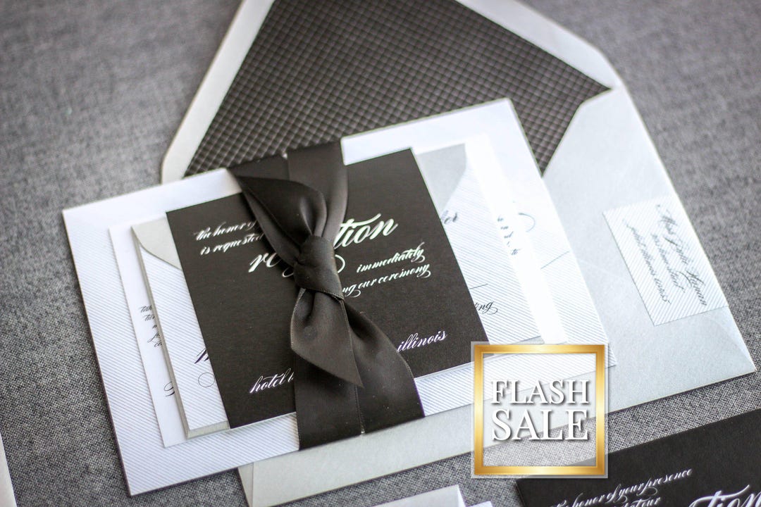 Black and White Invitations, Black Tie Invite, Heart Wedding Invitation ...