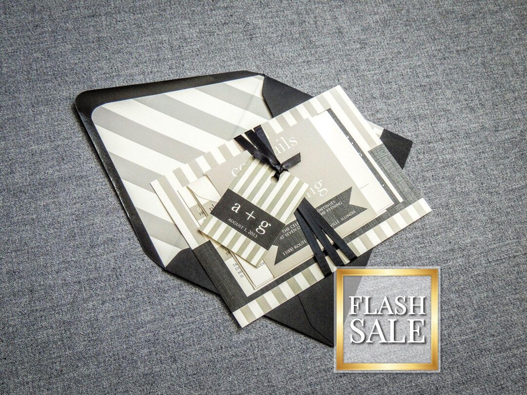 Striped Wedding Invitation, Black and White Invitations, Modern Wedding ...