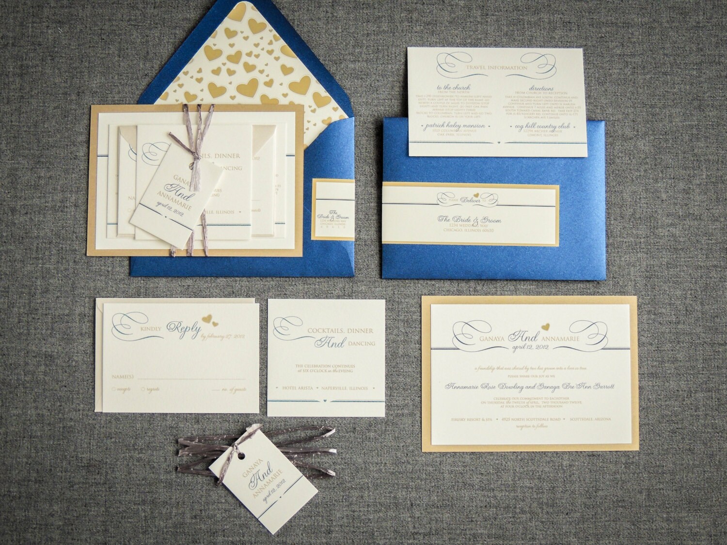 Blue and Gold Wedding Invitation, Winter Wedding Invitation Printed Set ...