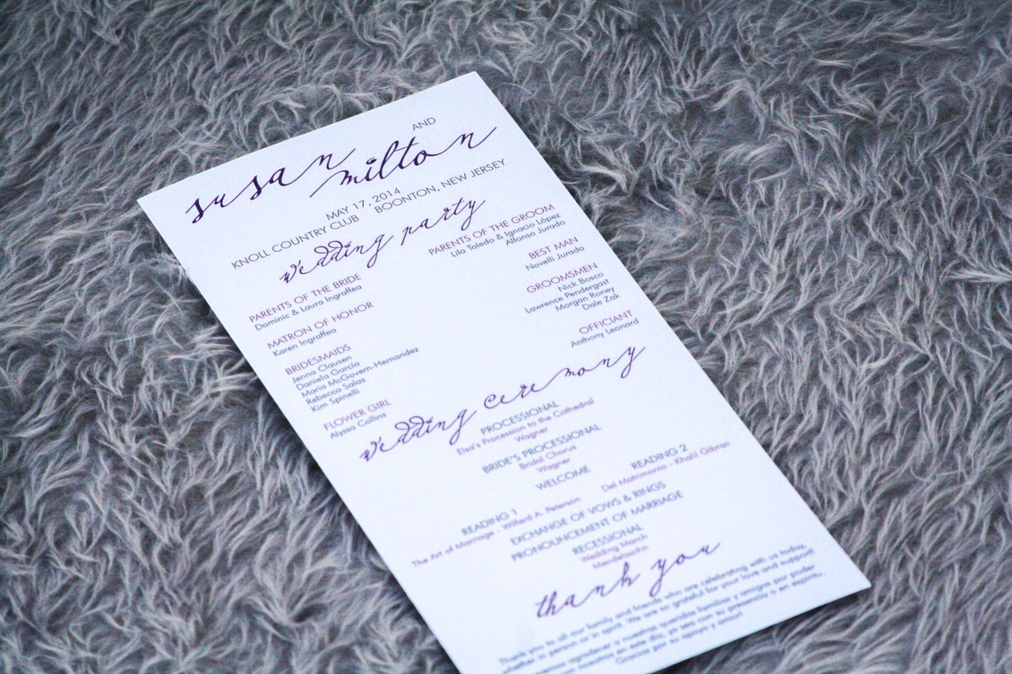 Modern Calligraphy Wedding Programs Flat Programs Ceremony - Etsy