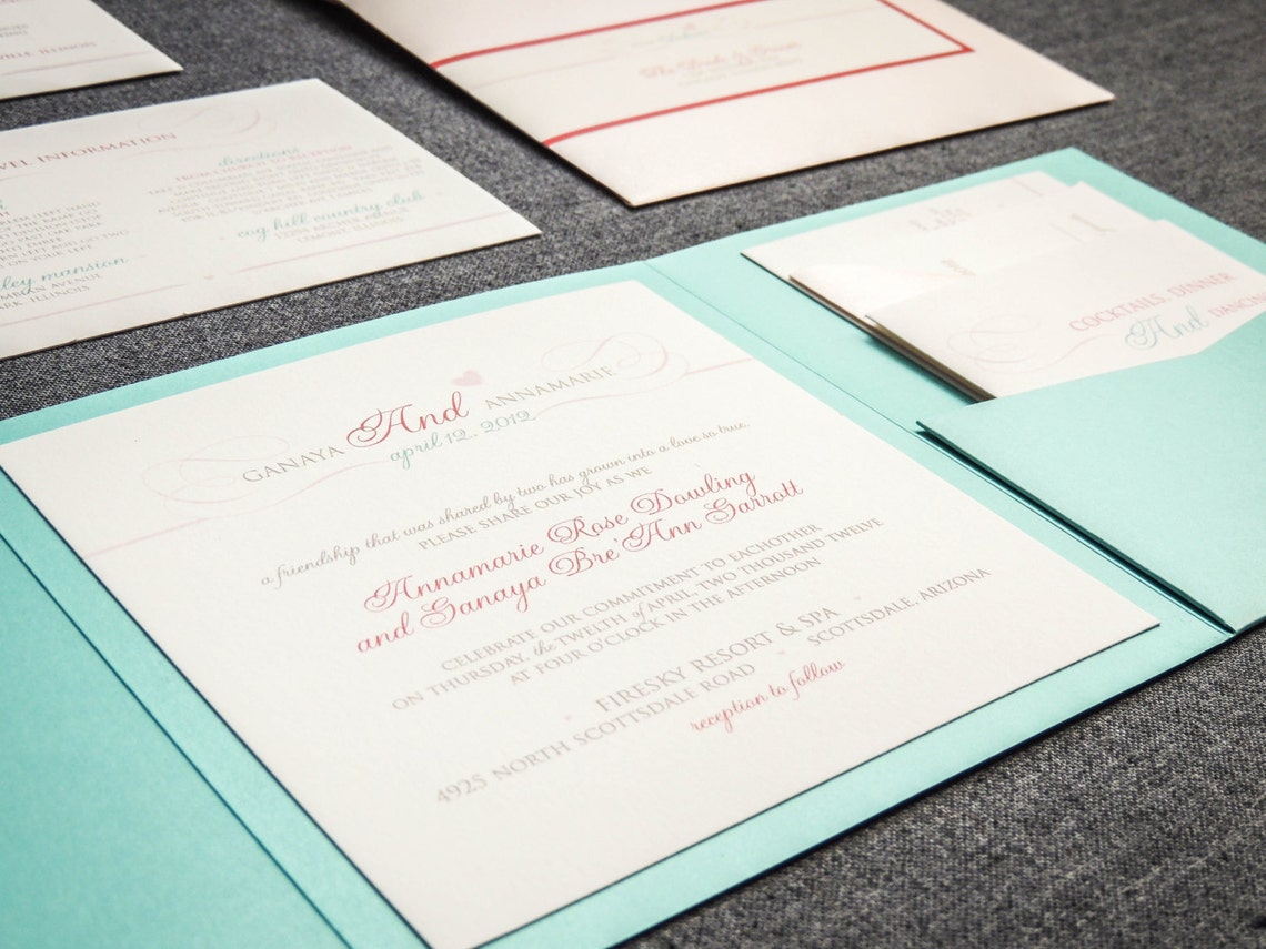 Blush and Aqua Wedding Invitations Summer Invitation Suite | Etsy