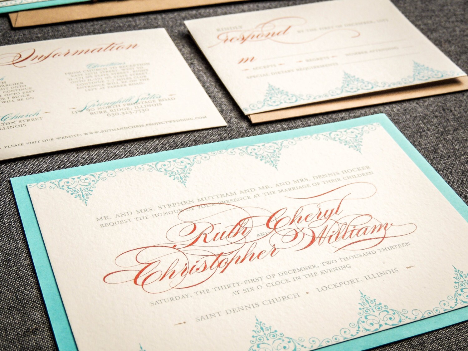 Turquoise Wedding Invitation Destination Wedding Invites | Etsy