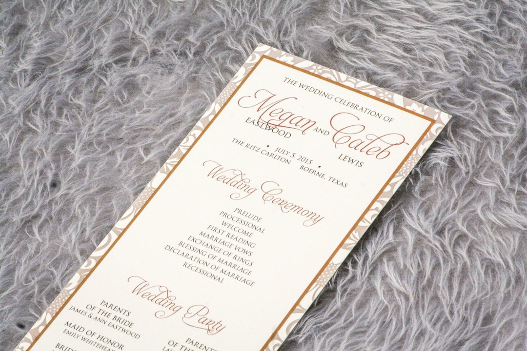 Formal Wedding Program, Flat Ceremony Program, Fall Wedding, Elegant ...