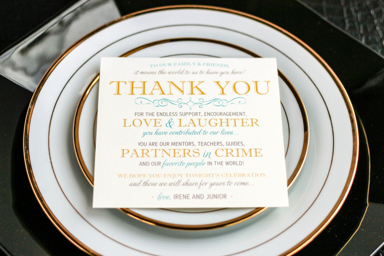 Beach Wedding Square Thank You Menu Thank You Gold and Teal - Etsy