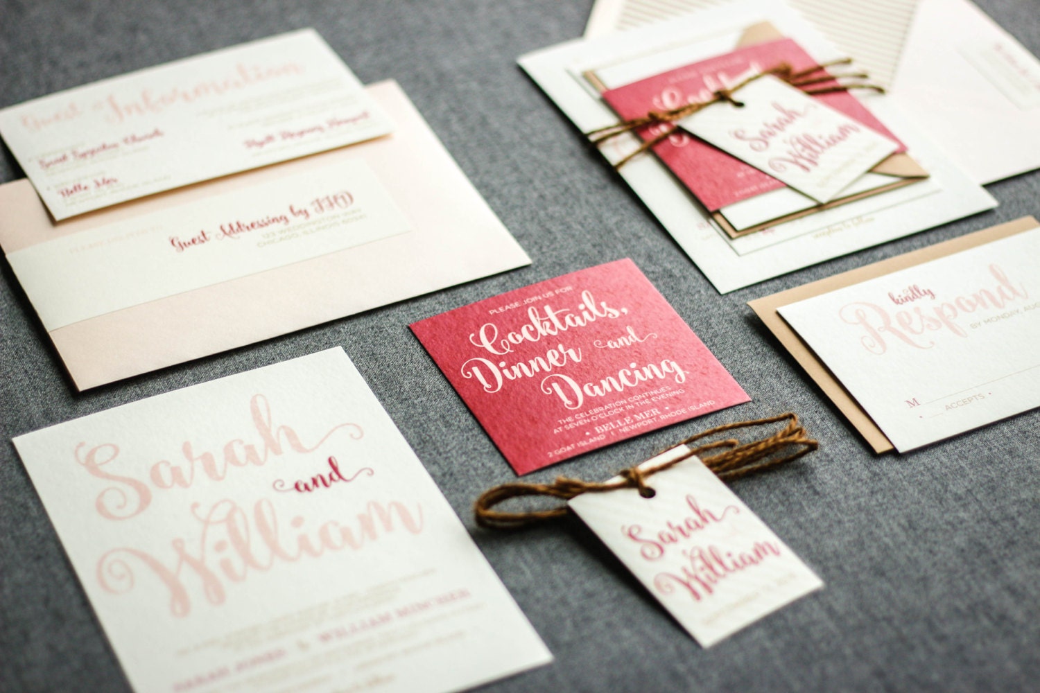 Rustic Invitations With Twine Calligraphy Wedding Invitation - Etsy