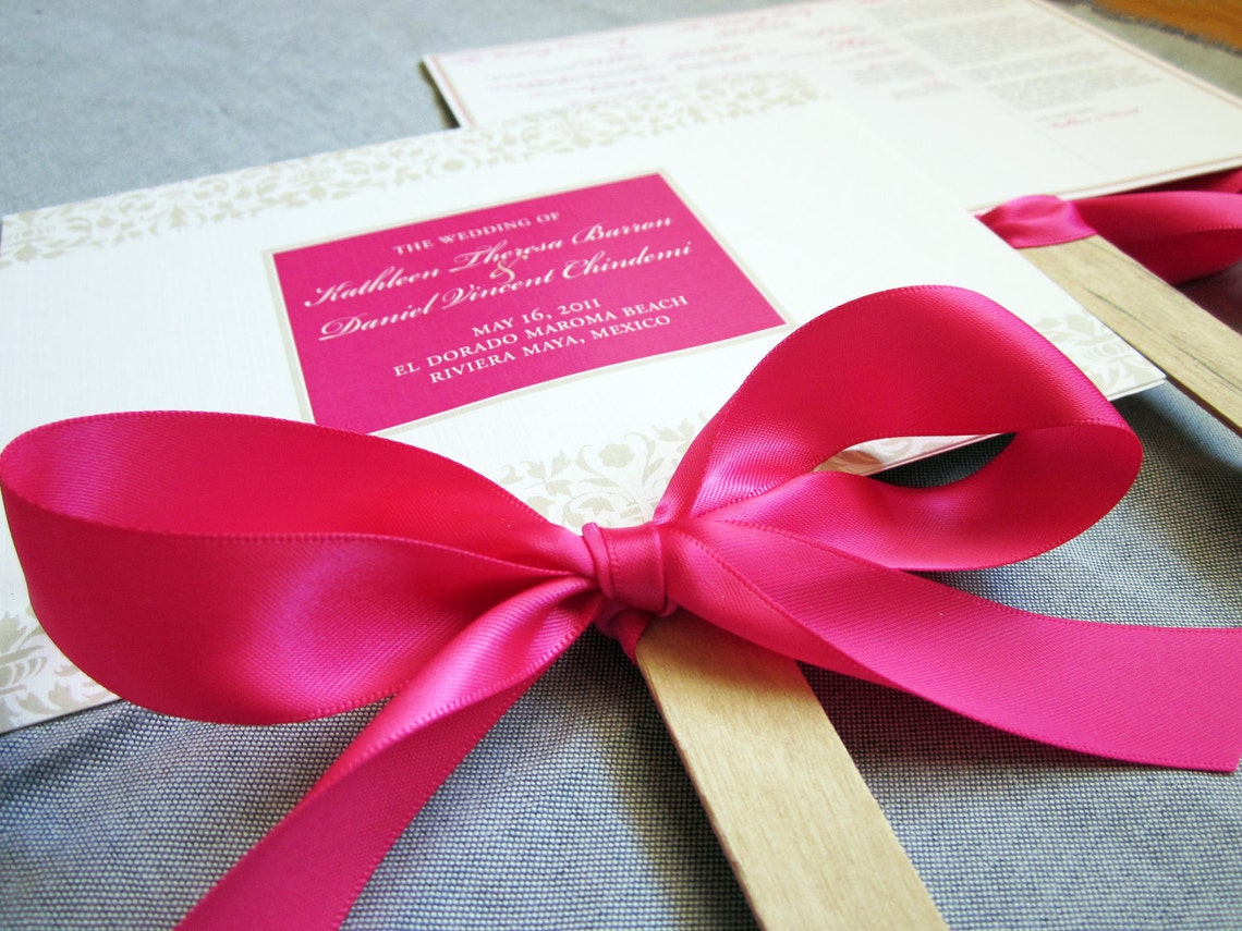 Wedding Fan Program With Ribbon, Custom Wedding Program, Black and ...