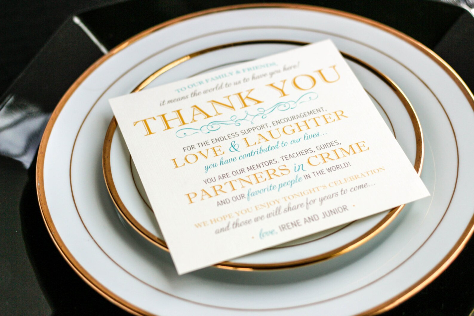 Beach Wedding Square Thank You Menu Thank You Gold and Teal - Etsy