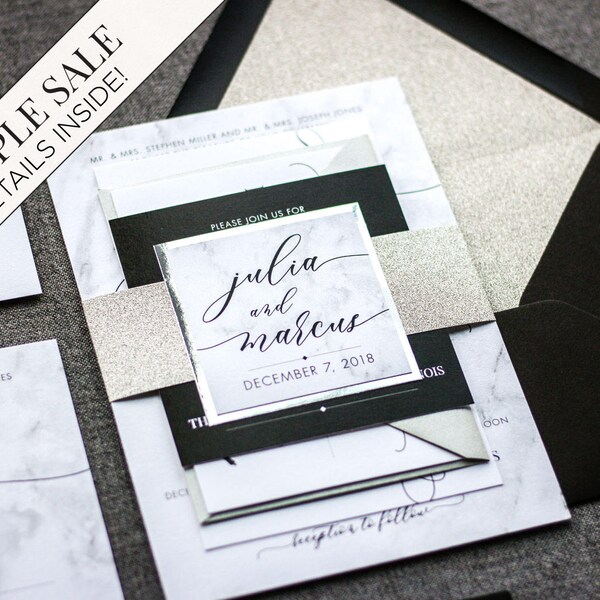 Glitter Black and Silver Wedding Invitations - Etsy