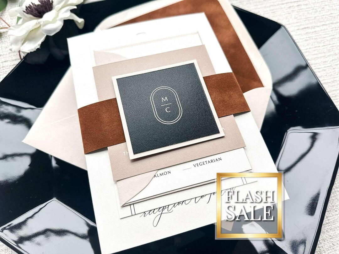 Luxurious Velvet Wedding Invitation in a Neutral Color Palette ...