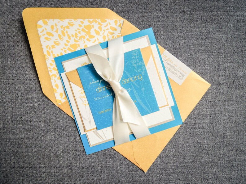 Blue and Yellow Wedding Invitations, Summer Wedding Invitation, Modern ...