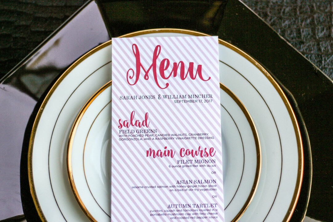 Pink Dinner Menu, Calligraphy Menus Printed, Wedding Menus, Pink and ...