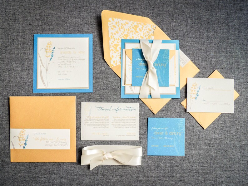 Blue and Yellow Wedding Invitations, Summer Wedding Invitation, Modern ...