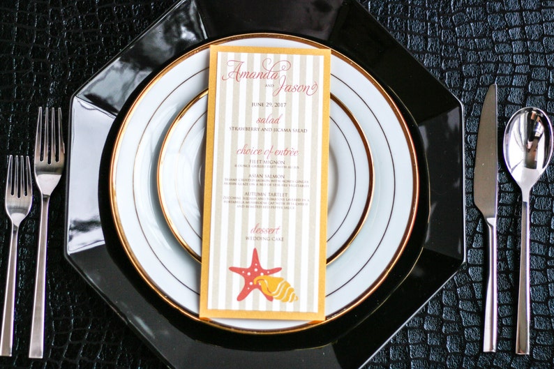 Tropical Wedding Wedding Dinner Menus Striped Menu Cards - Etsy