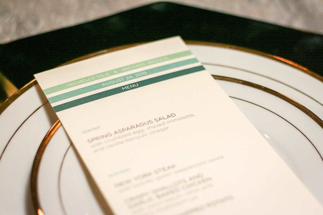 Modern Wedding Menus, Striped Dinner, City Stationery, Mint Green ...