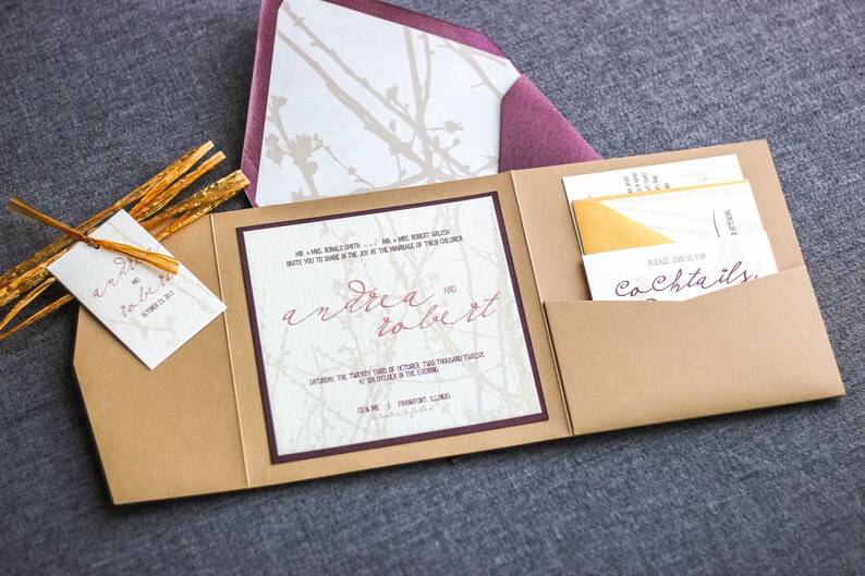Fall Wedding Invitations Rustic Branches Pocketfold Suite - Etsy