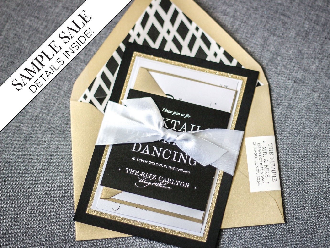 Glitter Wedding Invitation Art Deco Wedding Invitations Gold | Etsy