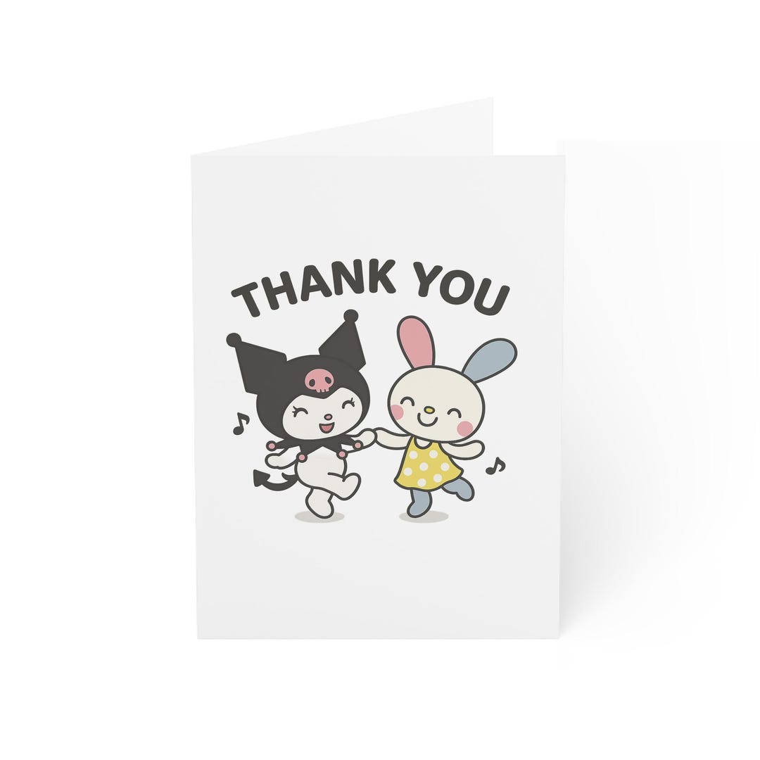 Kawaii Kuromi & Usahana Thank You Card, Blank Inside | Cute Sanrio ...
