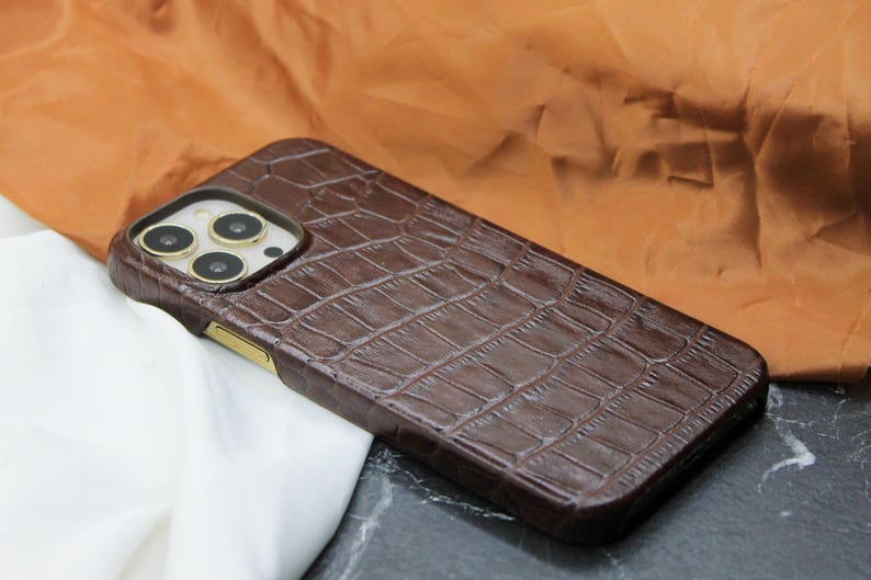 Personalized Tumbled Leather Brown Cell Phone Case, iPhone 16, 15, 14 ...
