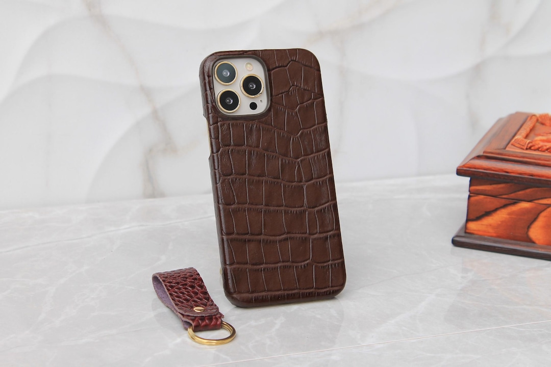 Custom Tumbled Leather Brown Cell Phone Case, iPhone 16, 15, 14, 13, 12 ...