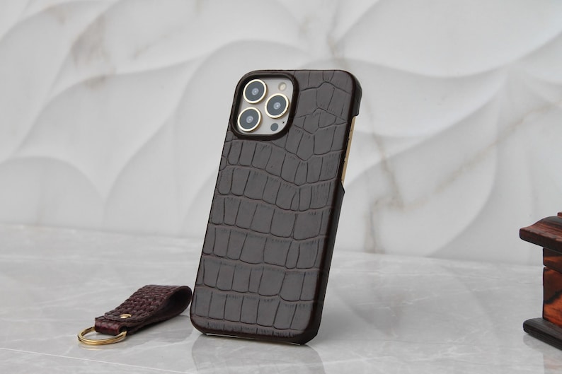 Personalized Tumbled Leather Brown Cell Phone Case, iPhone 16, 15, 14 ...