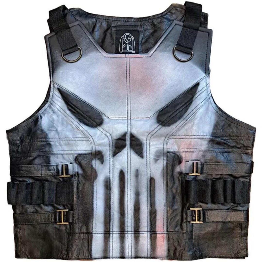 Punisher-inspired Tactical Leather Vest | Skull Armor Cosplay Costume ...