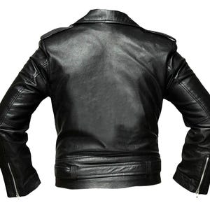 Men's Terminator Style Black Genuine Cowhide Leather Biker Gang Slim ...