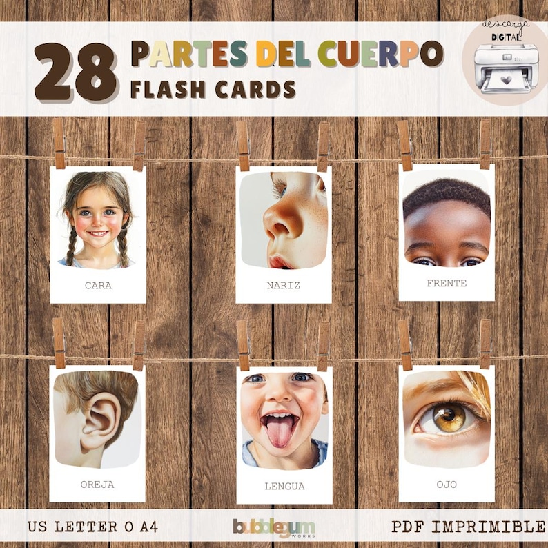 28 Printable Spanish Body Parts Flashcards – Montessori 3-part Cards ...