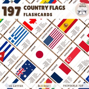 197 Country Flags Flash Cards | World Flags Printable PDF | Geography ...