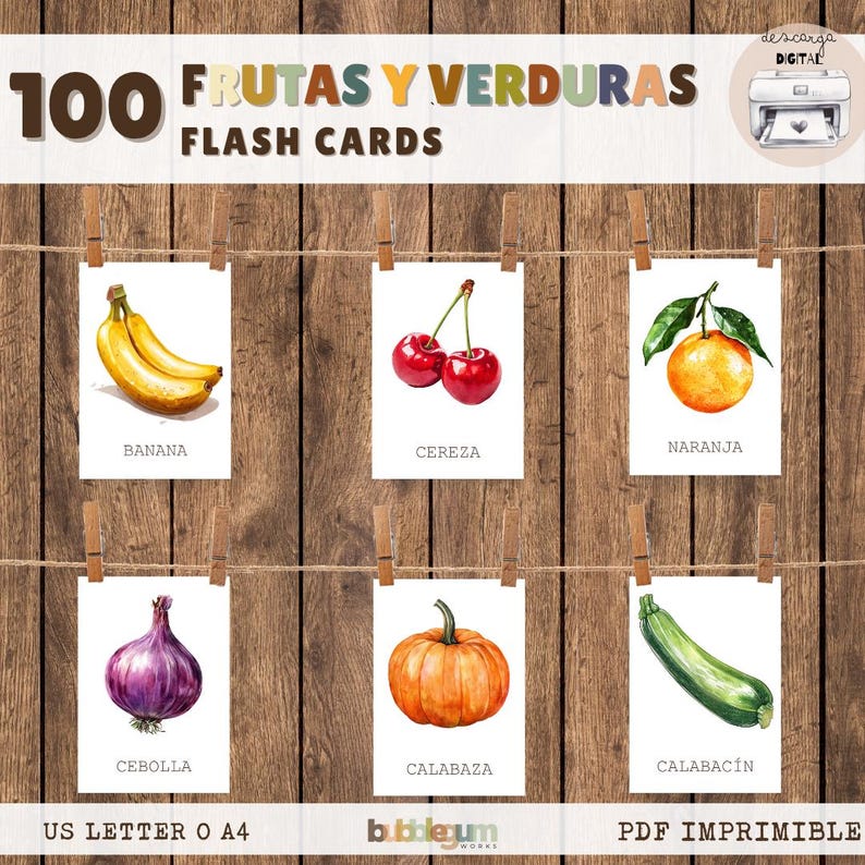 100 tarjetas didácticas de frutas y verduras en español / Aprende ...