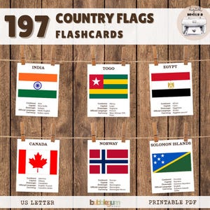 197 Country Flags Flash Cards | World Flags Printable PDF | Geography ...