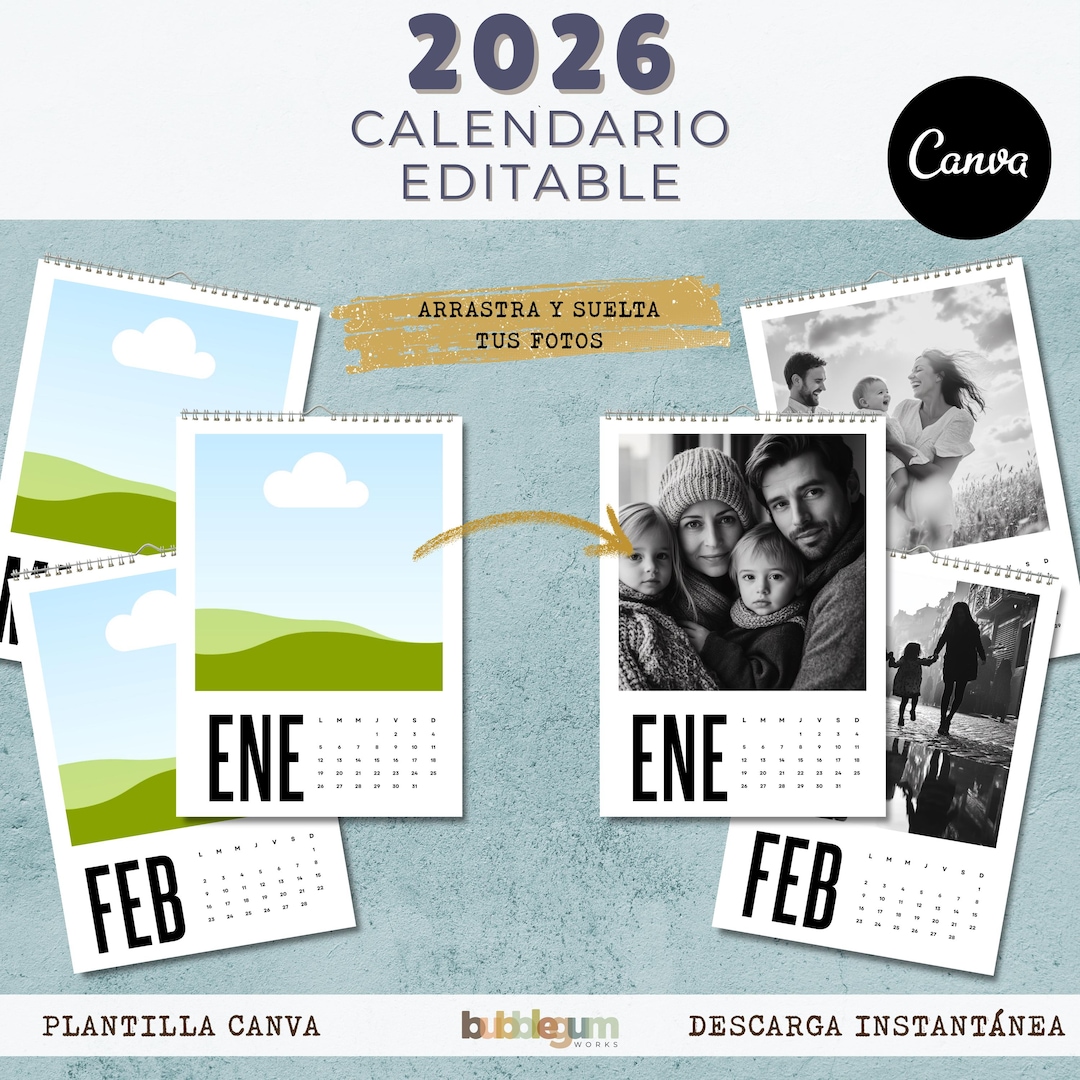 Calendario 2026 Editable Canva | Calendario Anual Y Mensual ...