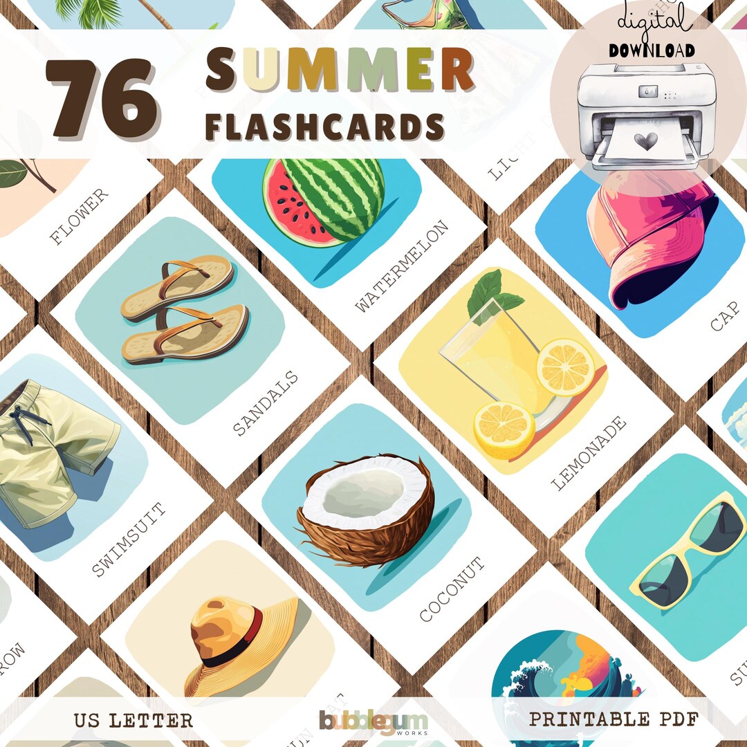76 Summer Flashcards for Kids | Montessori Printable | Educational ...